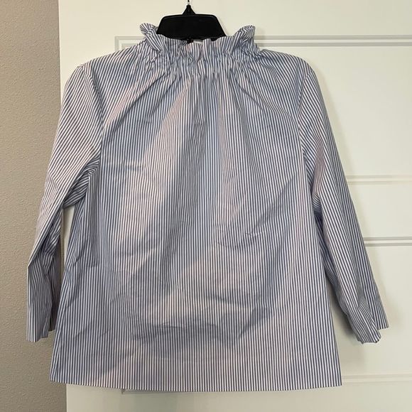 Halogen | Tops | Halogen Blue And White Striped Top With Ruffle Neck ...
